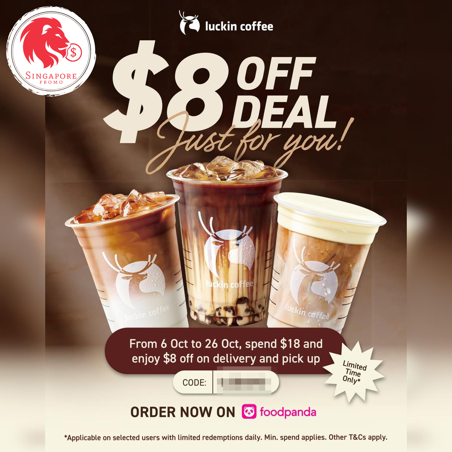 $8 OFF Luckin coffee - Singapore Promo